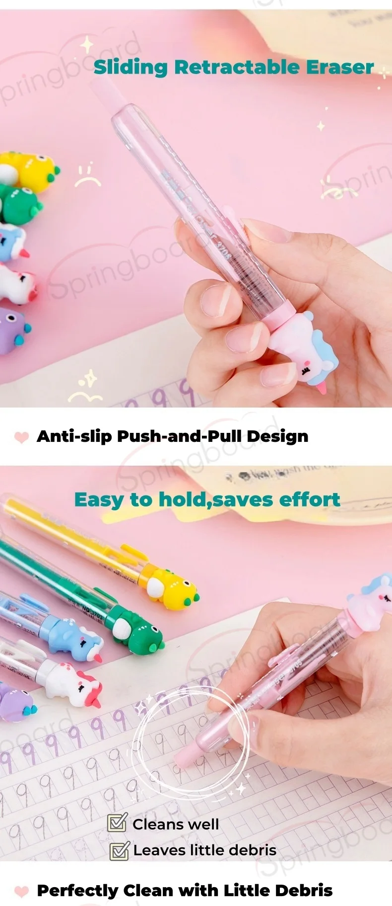Cute Sliding Retractable Eraser for Kids & Students
