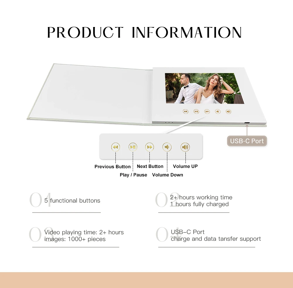 Luxury Linen Bound Wedding Video Album - 7 Inch IPS Display