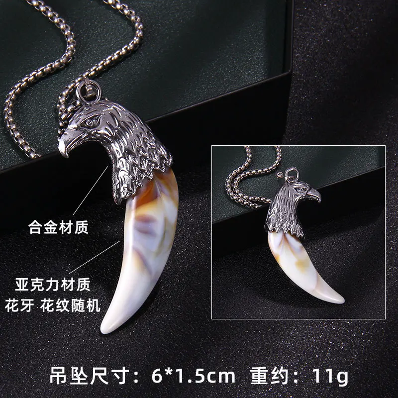 Retro Ethnic Style Stainless Steel Wolf Tooth Charm Necklace Punk Style ...
