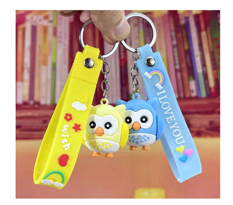 New Design Cartoon Soft Rubber Owl Doll Keychain Cute Animal Key Chain ...