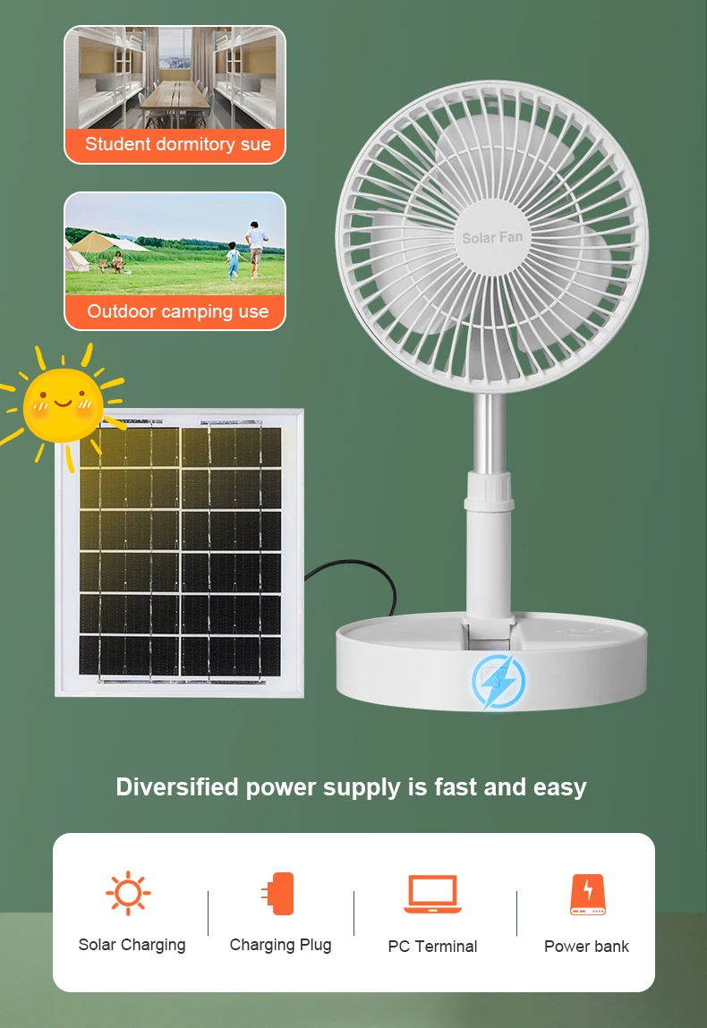 5200mah Solar Rechargeable Table Fan 5v Solar Panel Portable Solar Desk ...