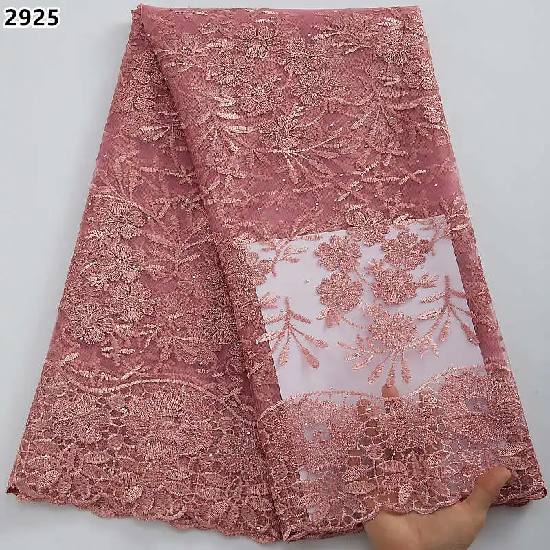 2925 Pink African Sequence Lace Fabric - High Quality