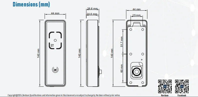 Nordson HI-Q160 Metal Waterproof TCP/IP BLE QR Code MF NFC Access Control