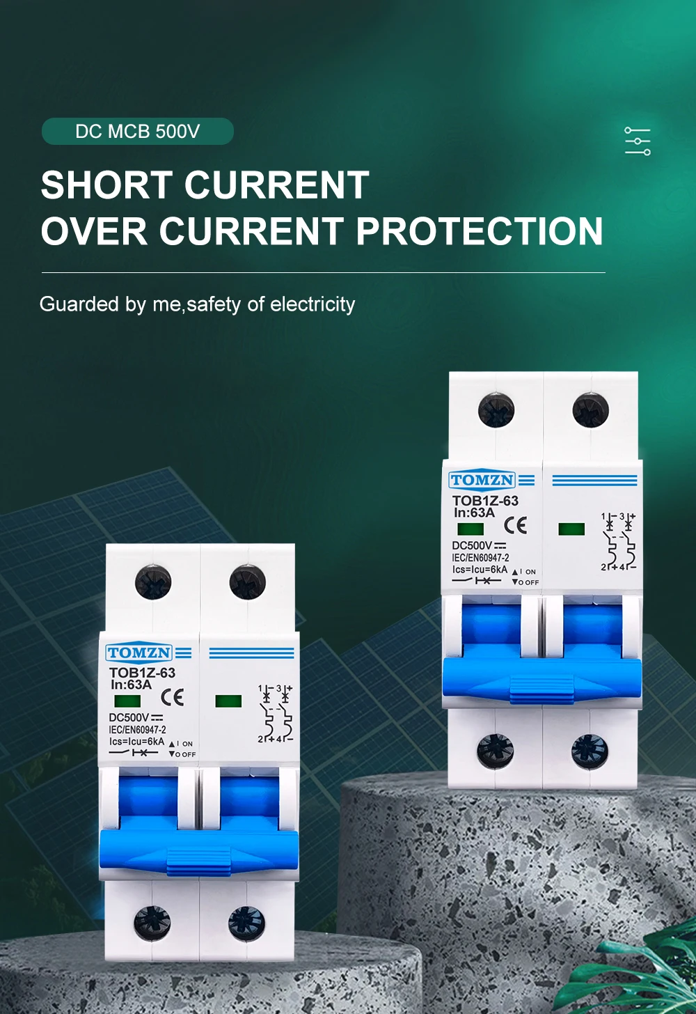 2P DC MCB 6KA 500V Mini Circuit Breaker for Household & Protection