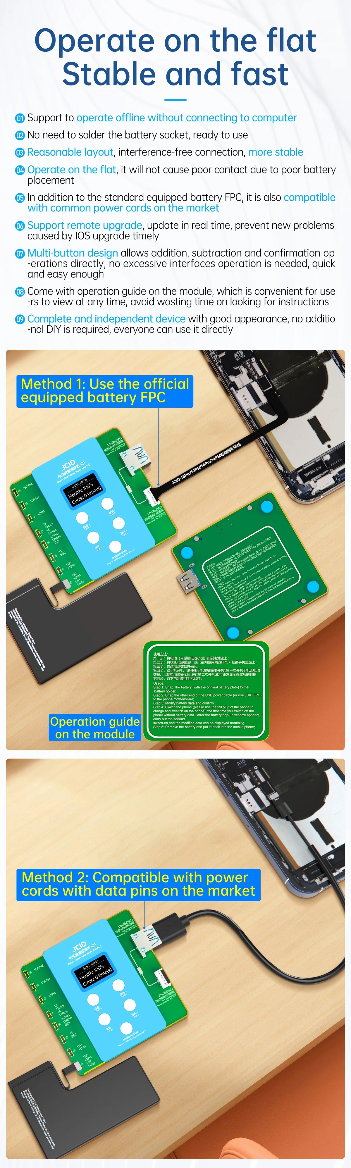 JCID Q1 Battery Health Quick Repair Board for iPhone 11-15 Series - OEM
