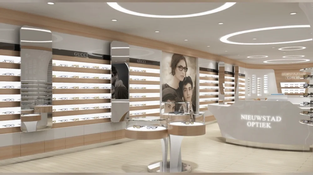 Customized Optical Shop Interior Design Wooden Eyewear Display Cabinet ...