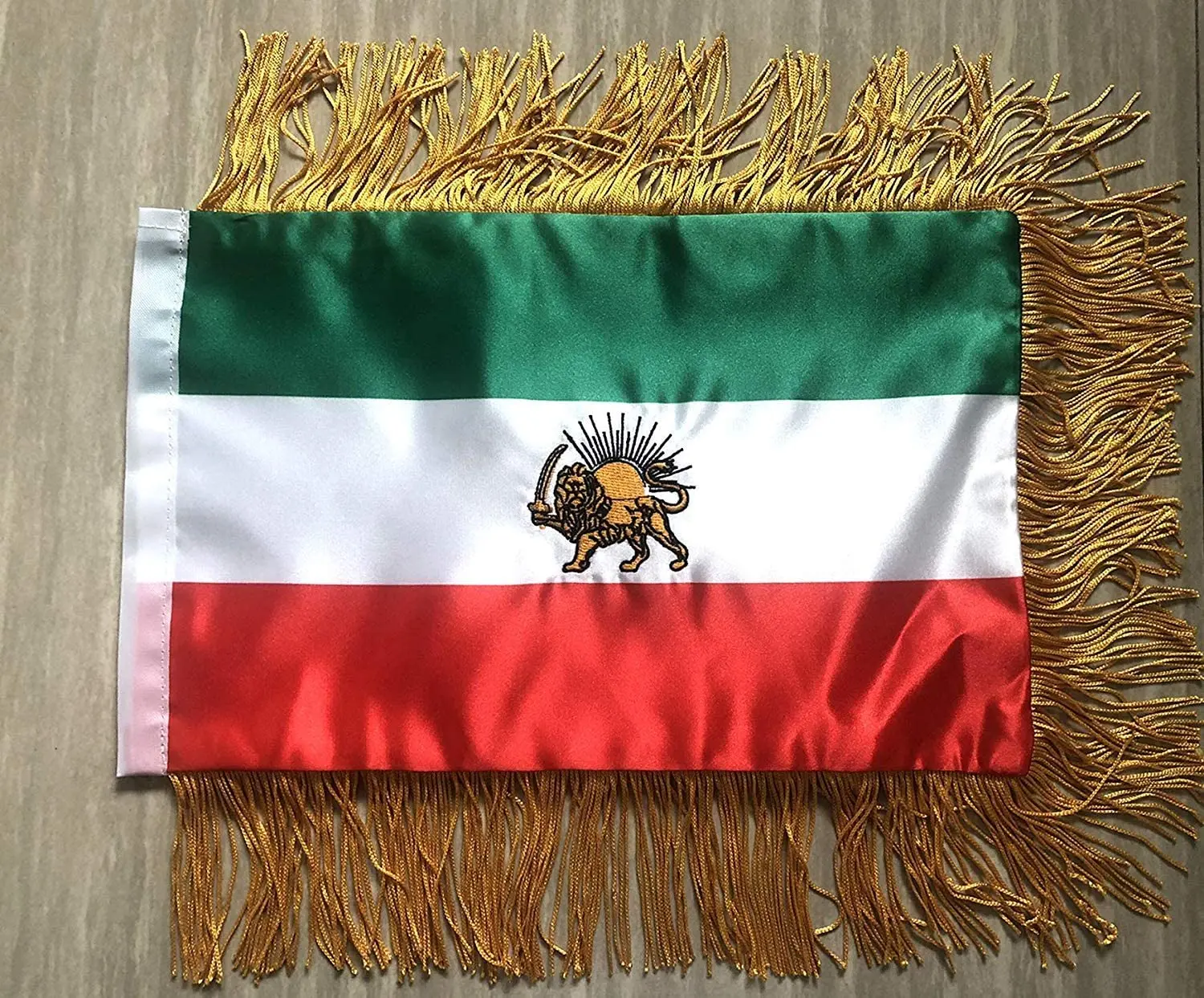 Iran Flag National Flag With Fringe Tassels Satin Material Embroidered ...