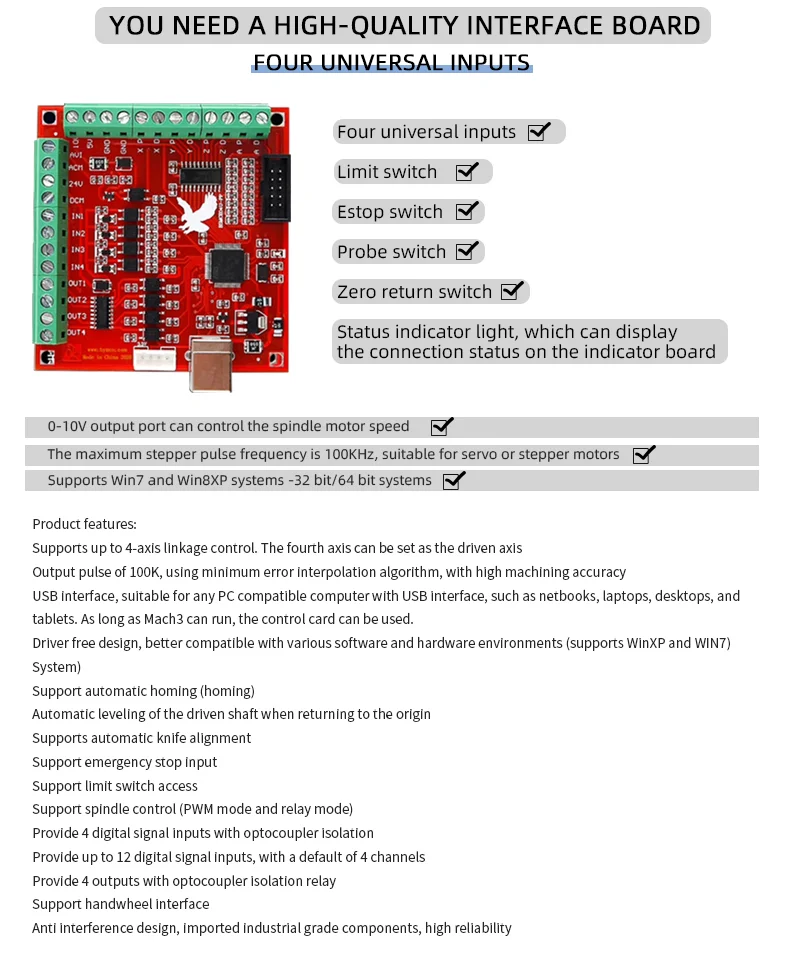 4 Axis Usb Cnc Controller Card 100khz Breakout Board Wholesale Mach3 ...