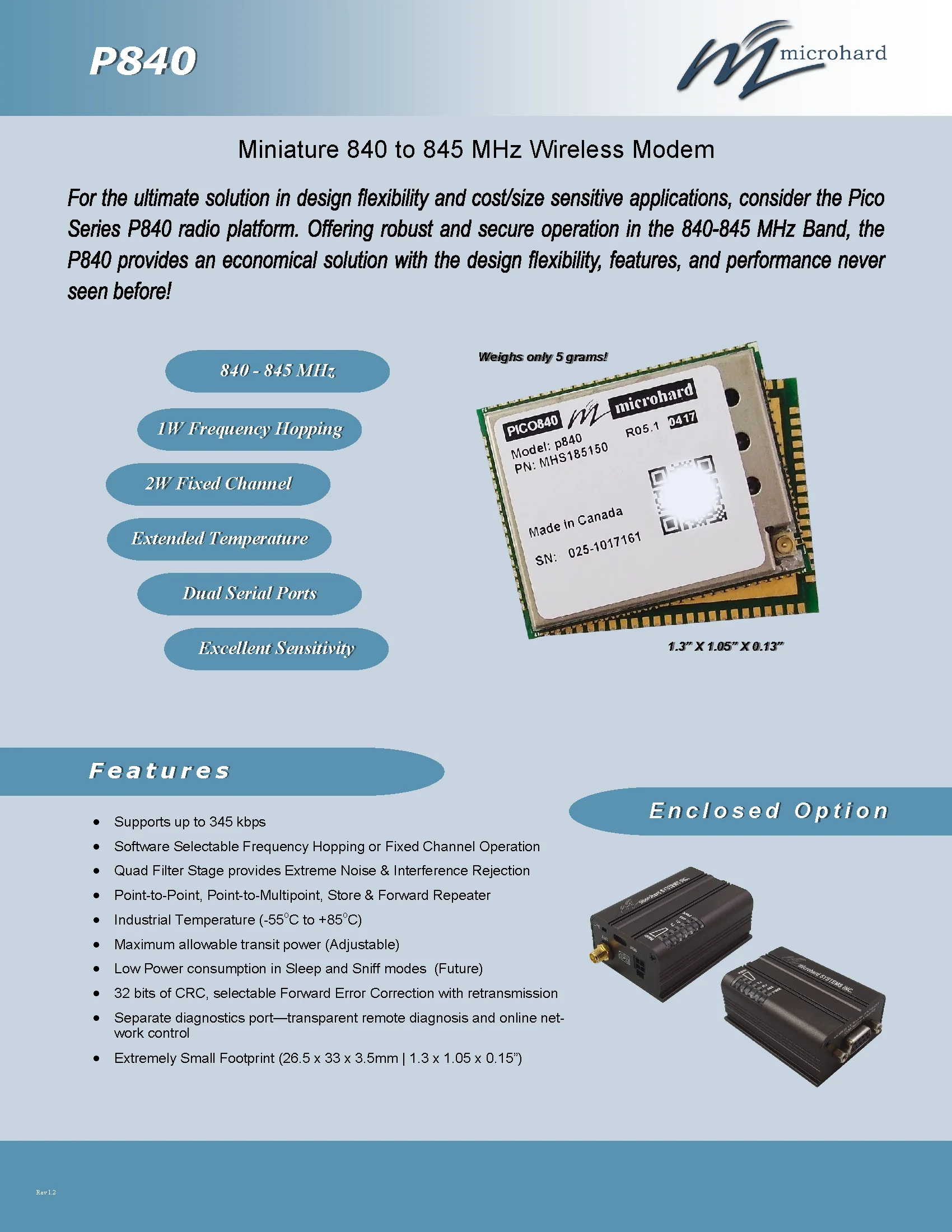 Microhard UAV Radio Modems Pico Series P400-840-ENC