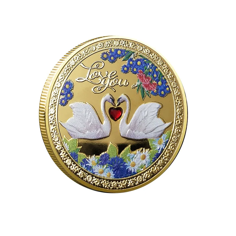 Swan Love Commemorative Coin Pure Romantic Diamond Heart Metal ...