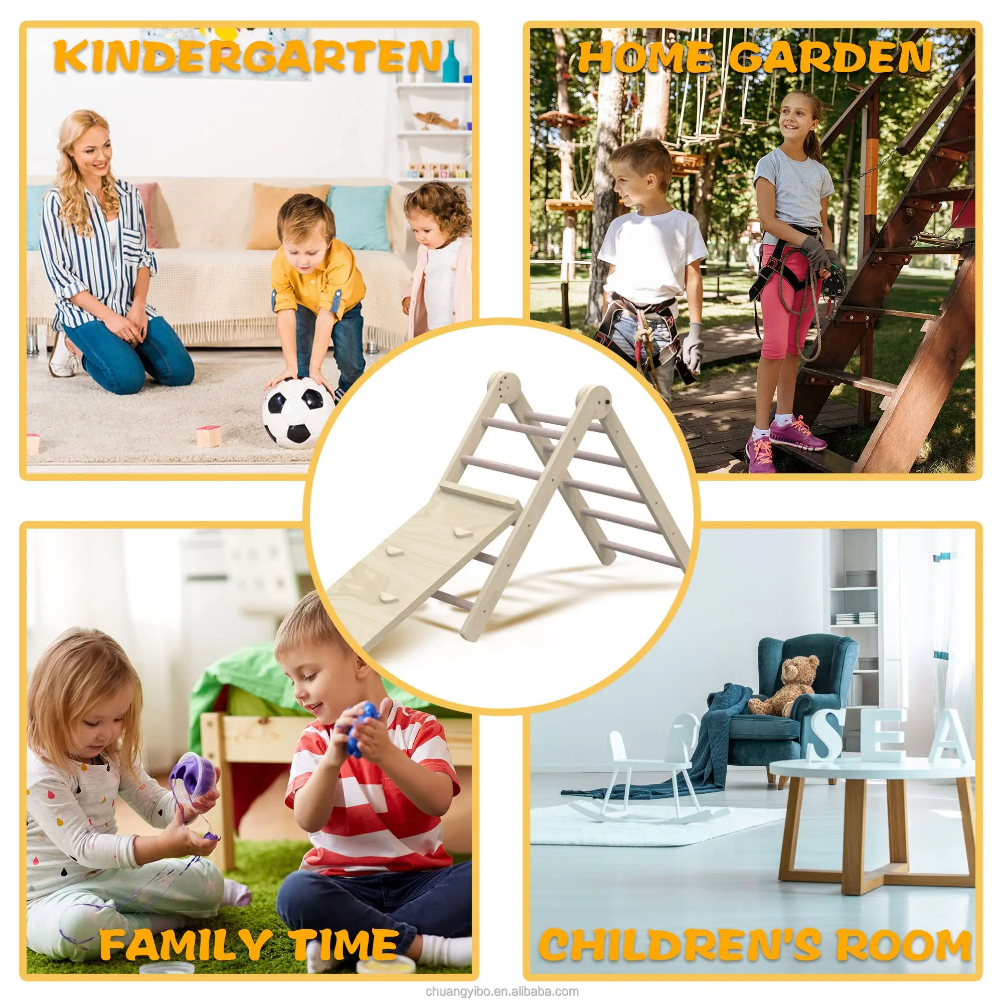 Cyb Montessori Gym Foldable Wooden Climbing Triangle Climbing Indoor ...