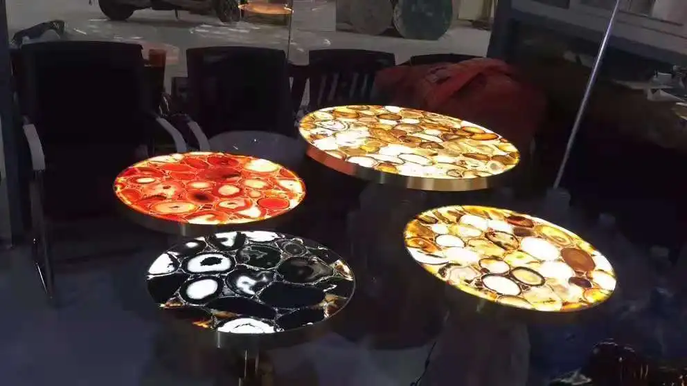 Luxury Photoelectric Agate Led Light Marble Stone For Furniture Table ...