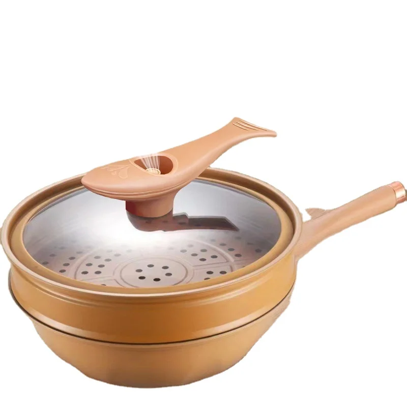32cm Clay Color Micro Pressure Non-stick Pot No Oil Smoke Plus Steamer ...