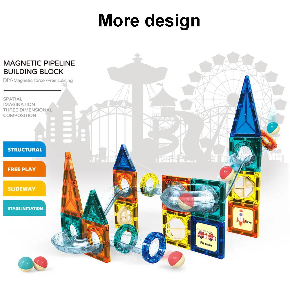 97pcs Diy Assembled Magnetic Building Blocks Track Set Kids Magnetic ...