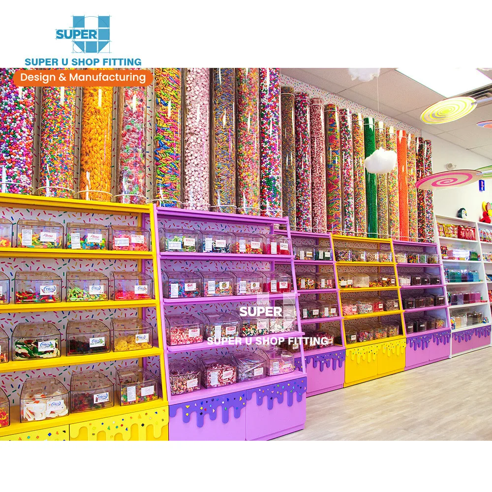 Custom Confectionery Store Display Shelf Decoration Colorful Bespoke ...