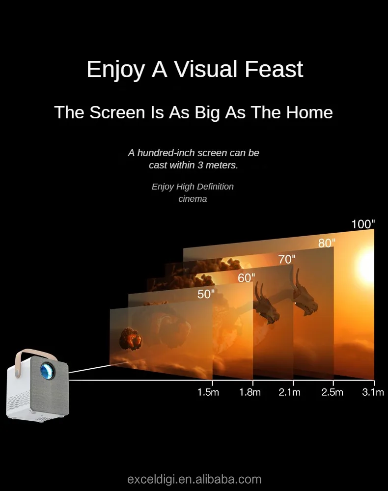 Excel Digital Cy303 4k 3d Android Smart Wifi Pico Mini Pocket Portable Led Dlp Projector Home ...