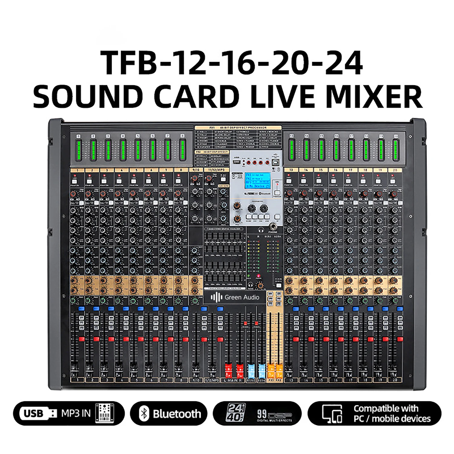 GAX-TFB20 Mixer - 16-Channel Stage DJ Mixer with Sound Card