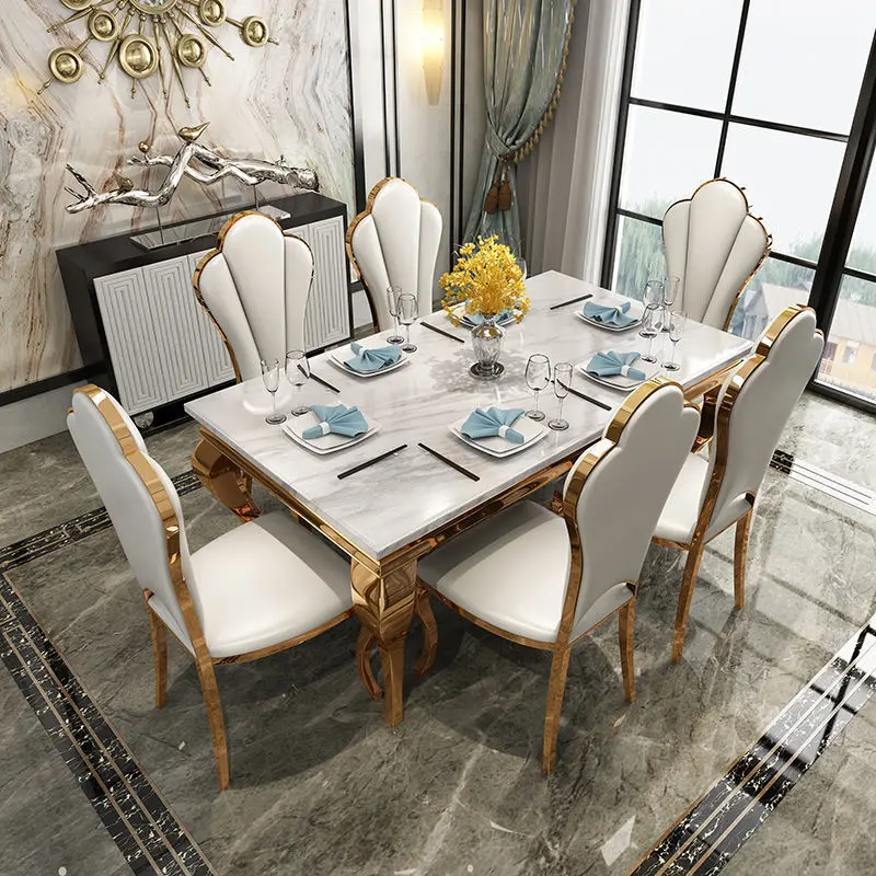 Luxury Stainless Steel Rectangle Marble Dining Table Set Furniture Imported Modern Dining Room ...