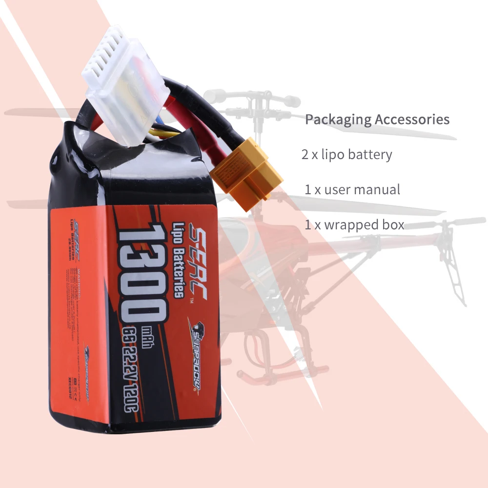 SUNPADOW 1300mAh 6S Lipo Battery for RC Airplane Helicopter Drone FPV ...