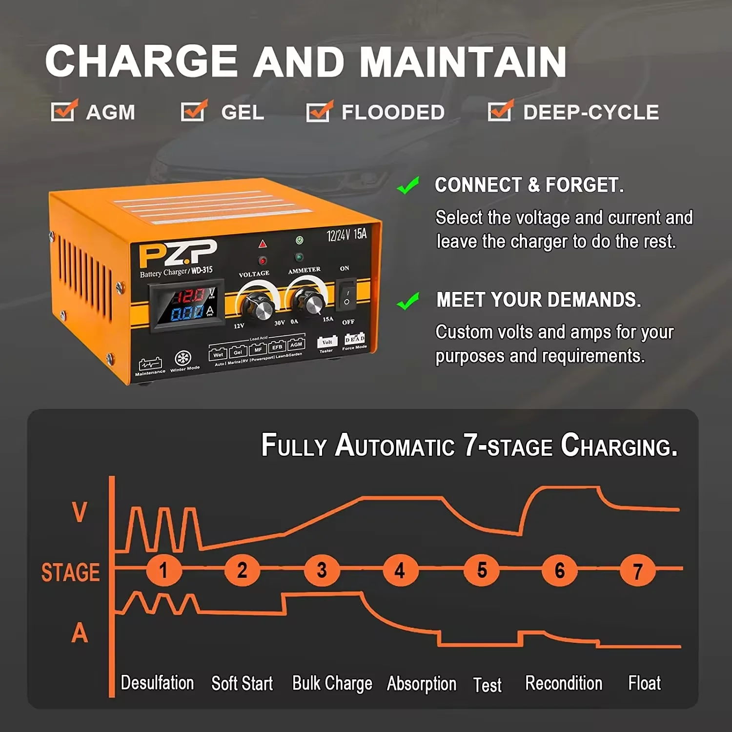 12V 24V 180W Car Battery Charger Fully Automatic High Frequency ...