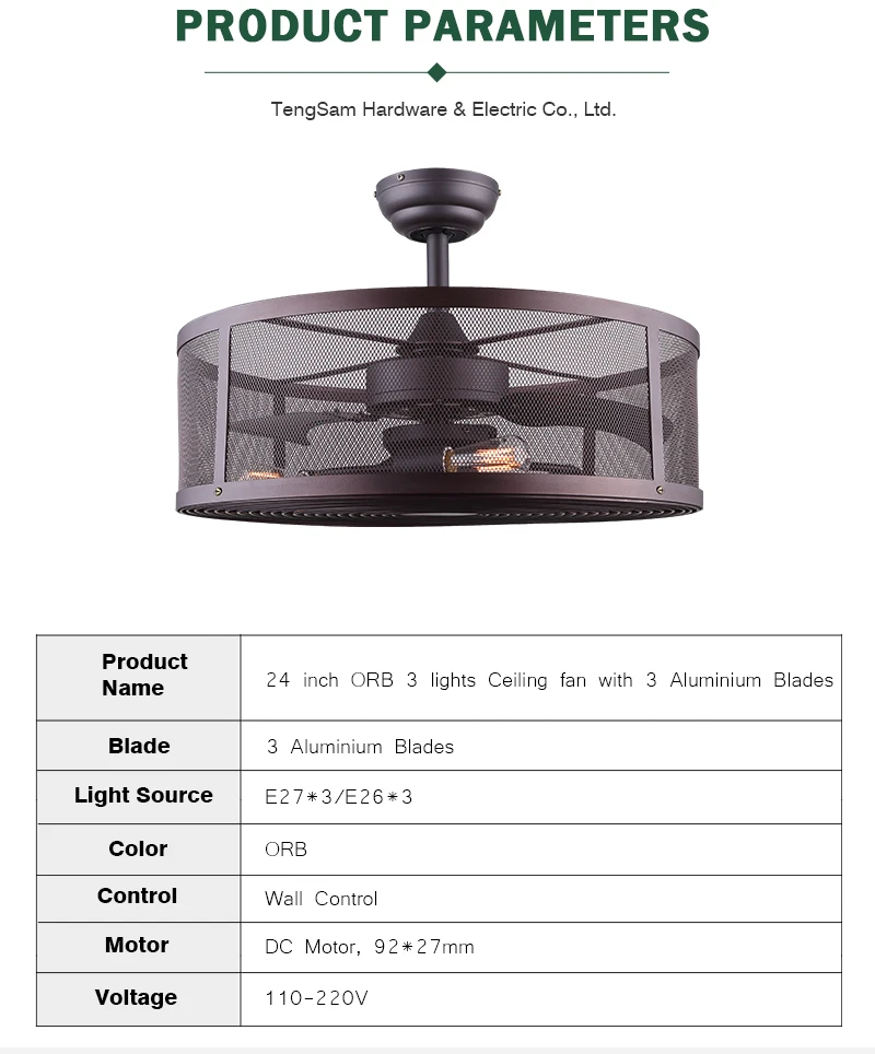 2017 New Design Modern Cage Ceiling Fans - 20000 Hours Lifespan