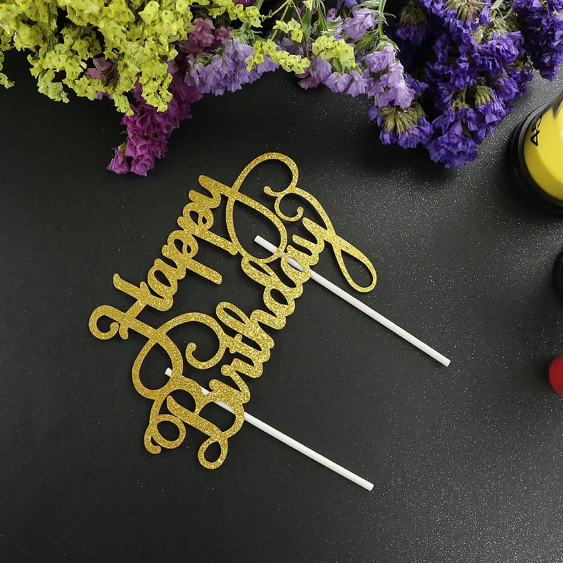 Laser Cut Happy Birthday Glitter Paper Cake Topper