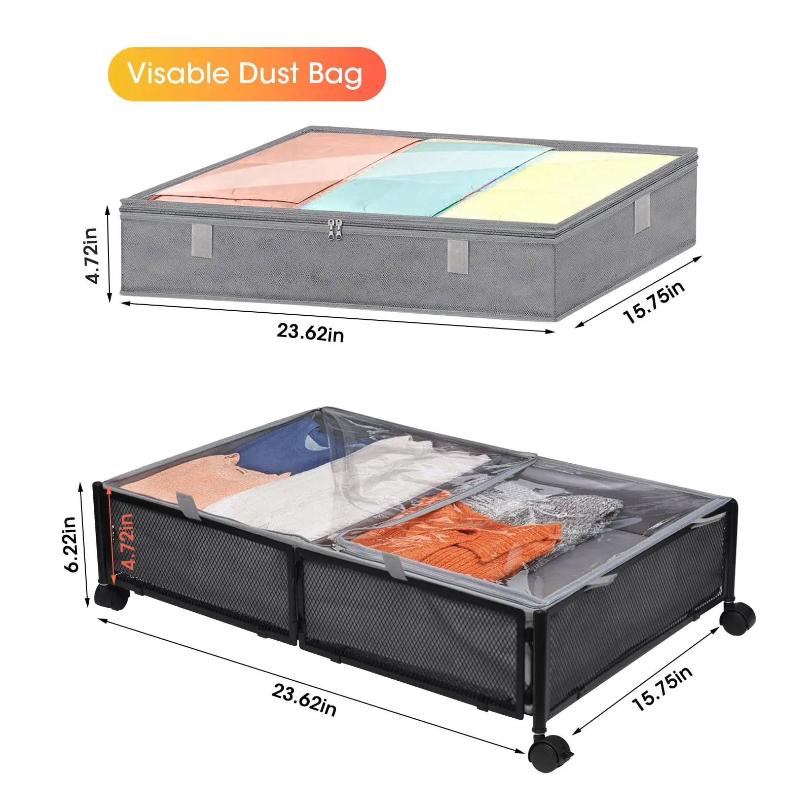 Metal Under Bed Storage With Wheels Storage Containers, Under Bed Shoe ...