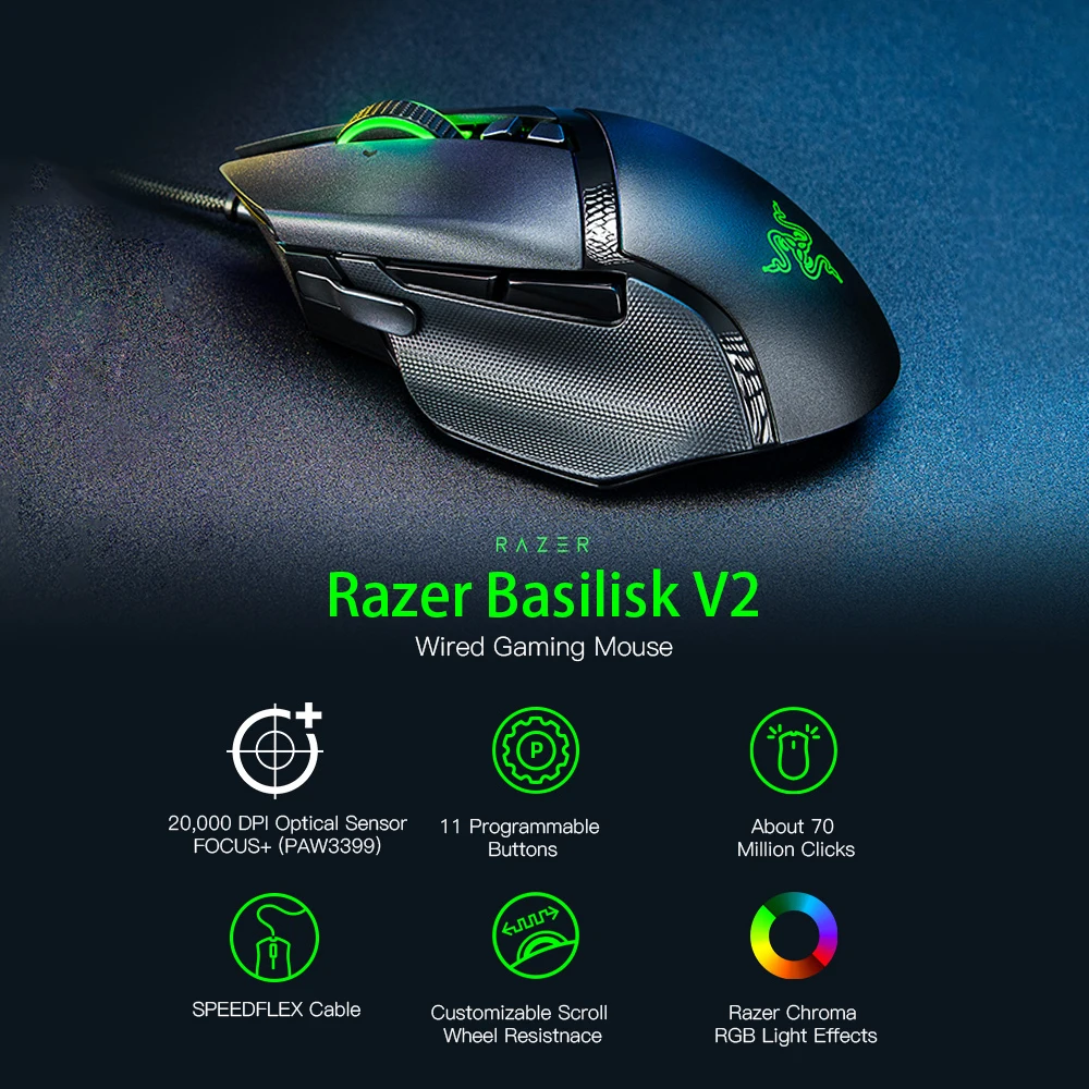 Razer Basilisk V2 - 20000 DPI Gaming Mouse with Chroma RGB
