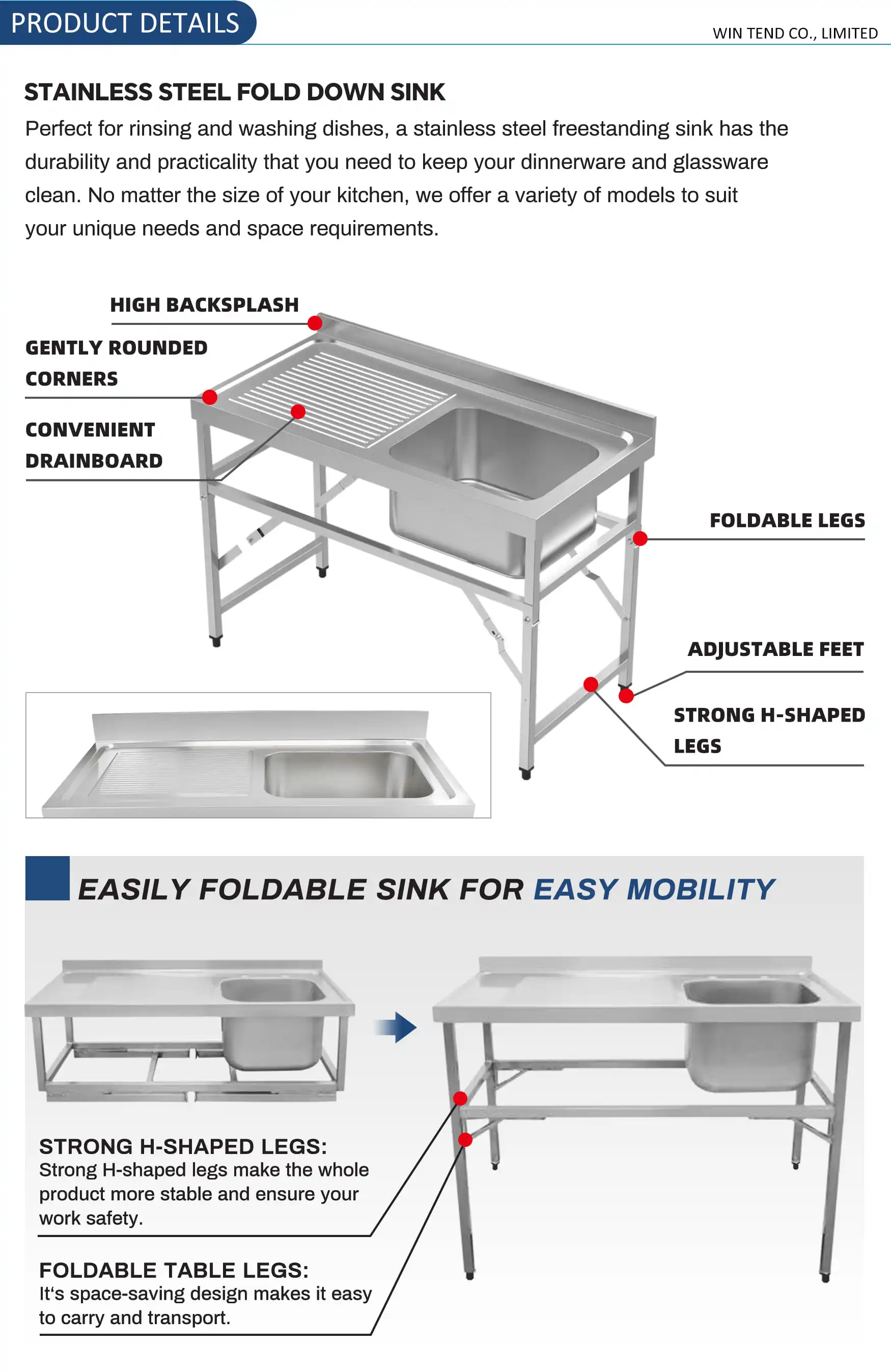 Stainless Steel Fold Sink - Durable Commercial Kitchen Ware