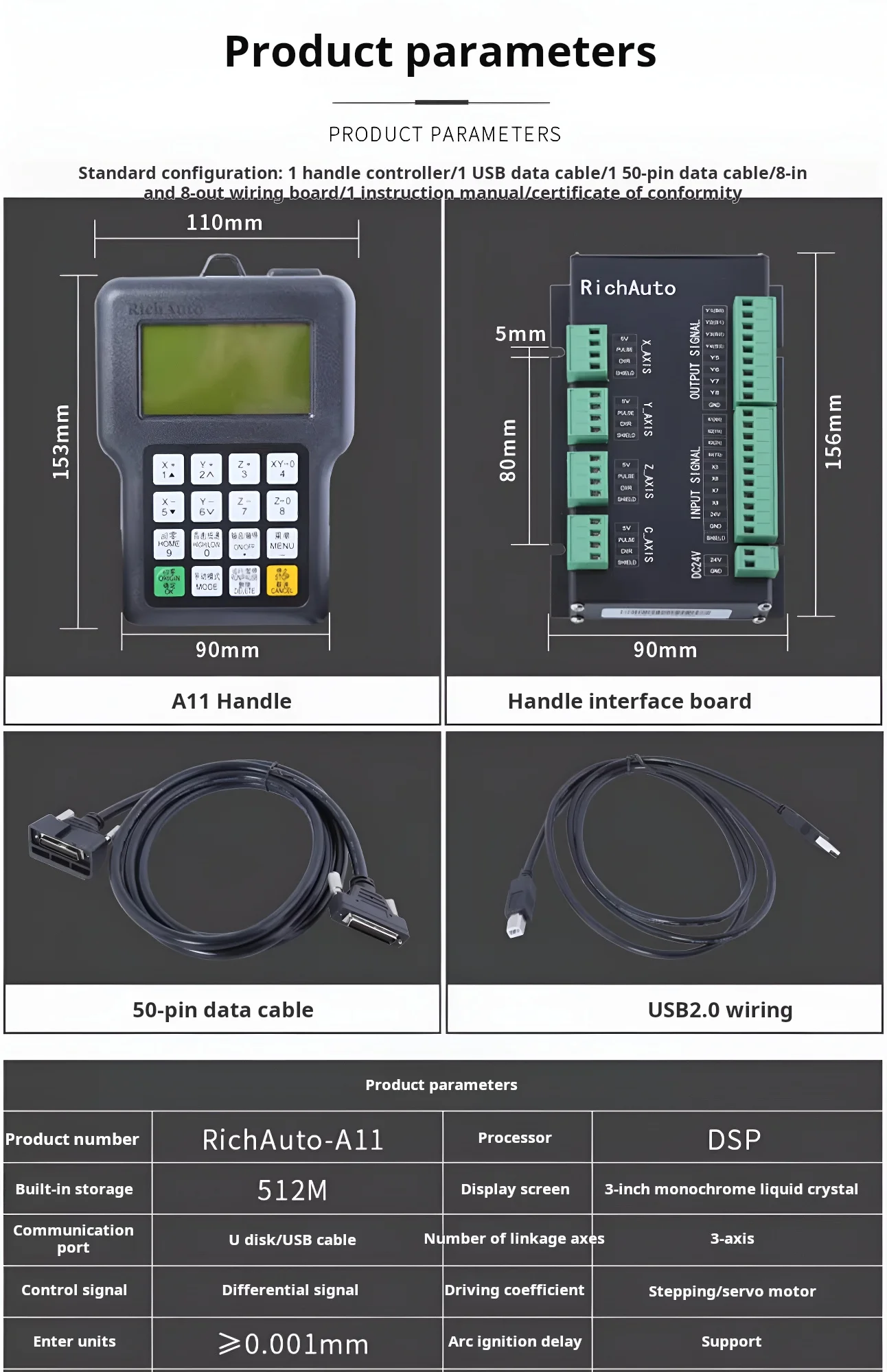 Dsp Engraving Machine Control System Richauto Handle A11 Three-axis Linkage Cnc Router ...