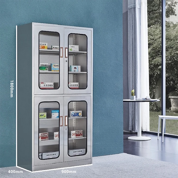 Stainless Steel File Cabinet Glass Medical Hospital Instrument Cupboard ...
