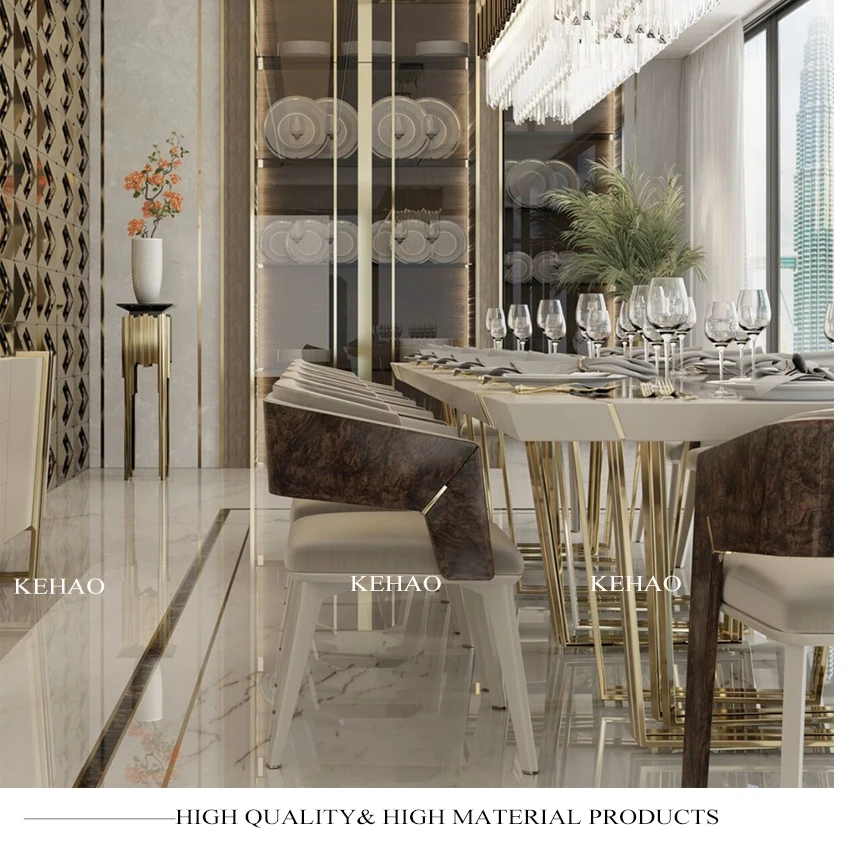 Modern Rectangle Marble Top Dining Table Set with 12 Chairs - Luxury ...