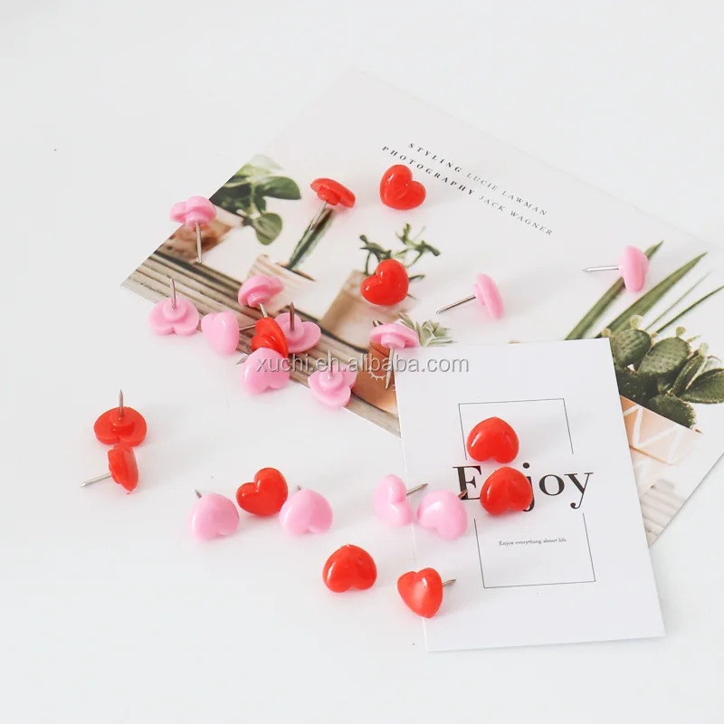 50 Pcs/box Plastic Cute Heart Shape Push Pins Thumbtack For Cork Board ...