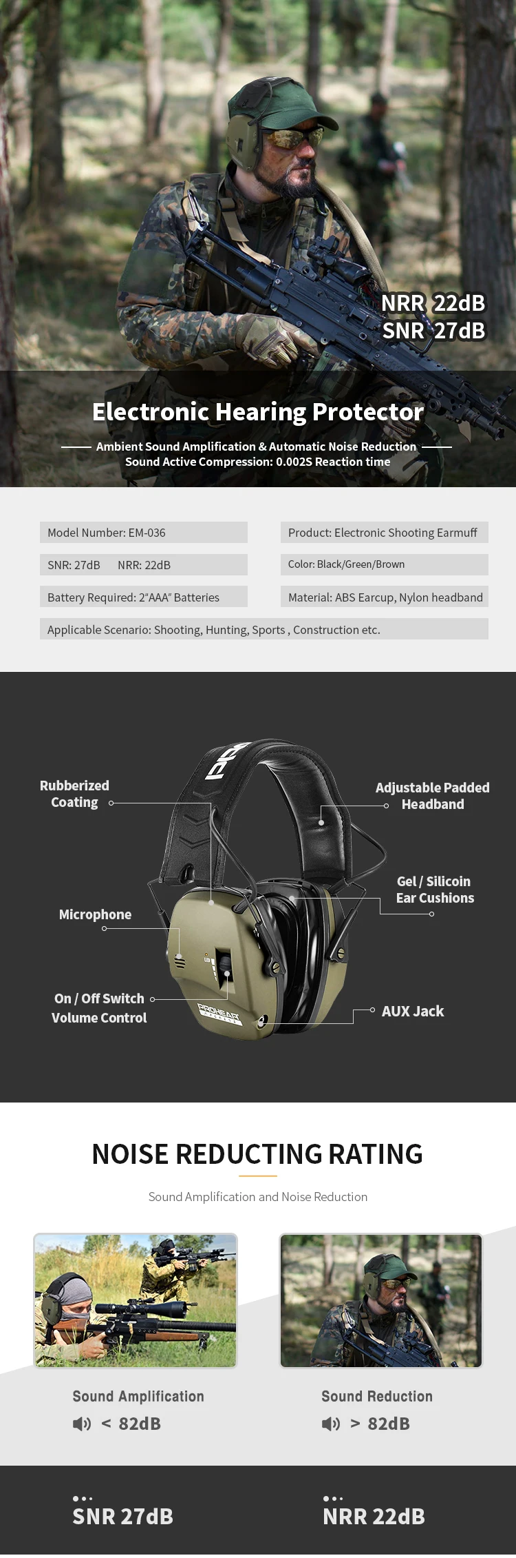 Oem Tactical Sport Shooting Headset Tactical Hearing Protector For ...