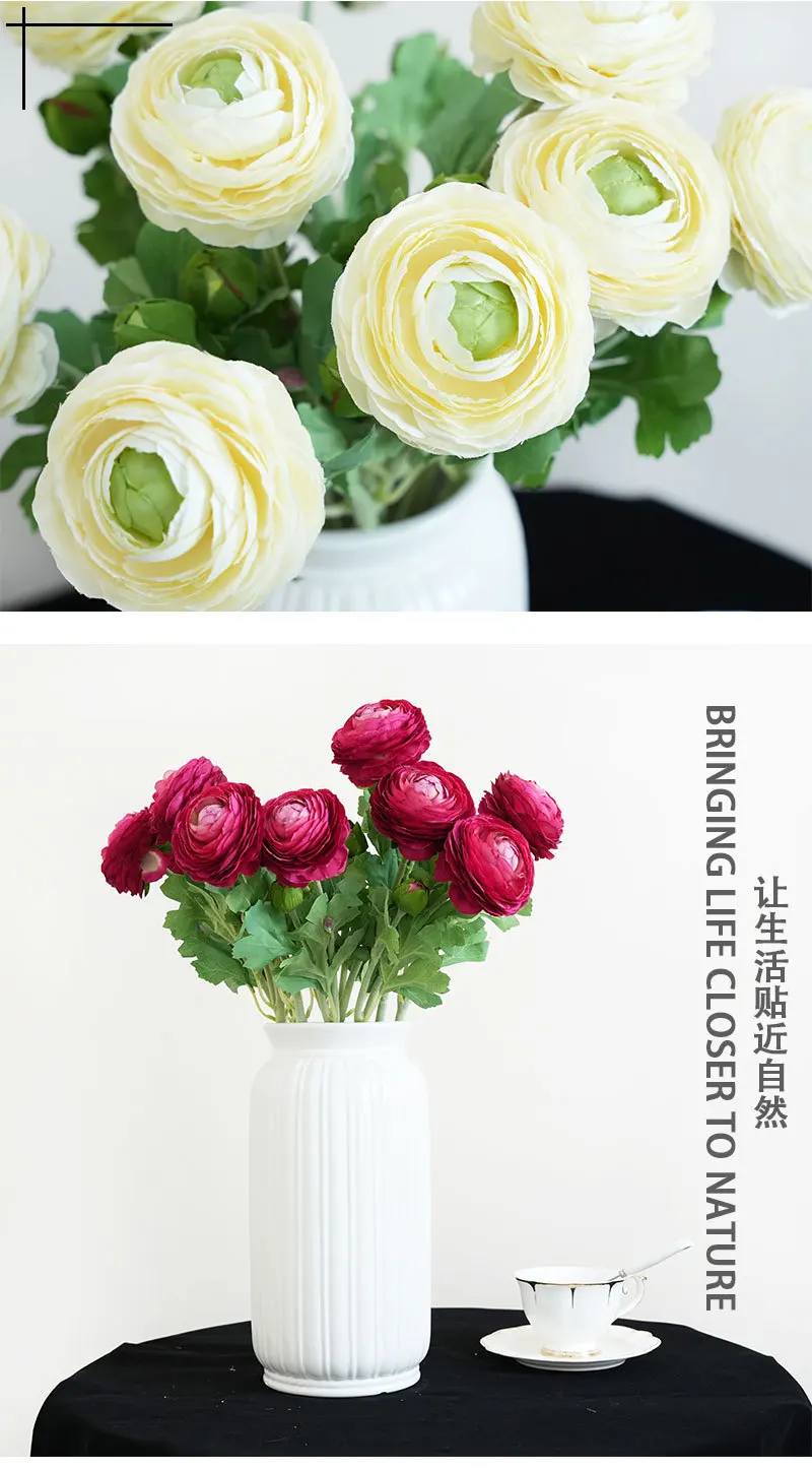 Luxury Real Touch Ranunculus Artificial Wedding Flower Silk White ...