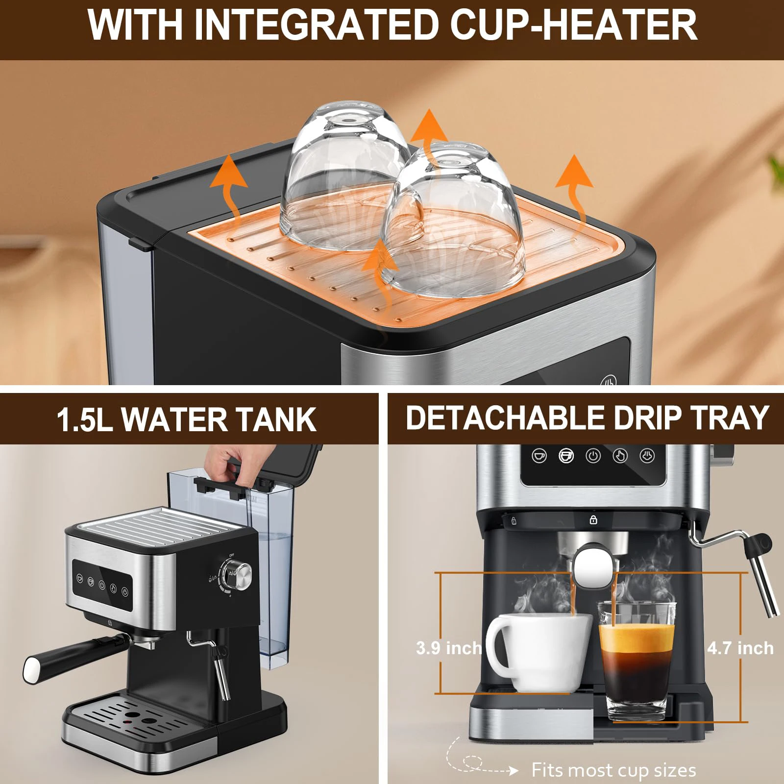 1.8l Detachable Water Tank Smart Coffee Makers 15bar Automatic Espresso ...