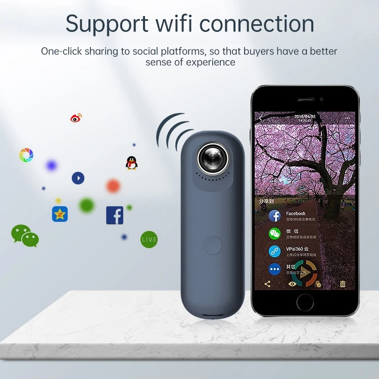 Wireless Outdoor 360 Panoramic Sports Camera with Wi-Fi Support ODM