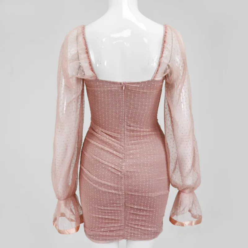 Hot Sale Autumn Women Translucent Mesh Polka Dot Ruffled Chiffon Mini ...