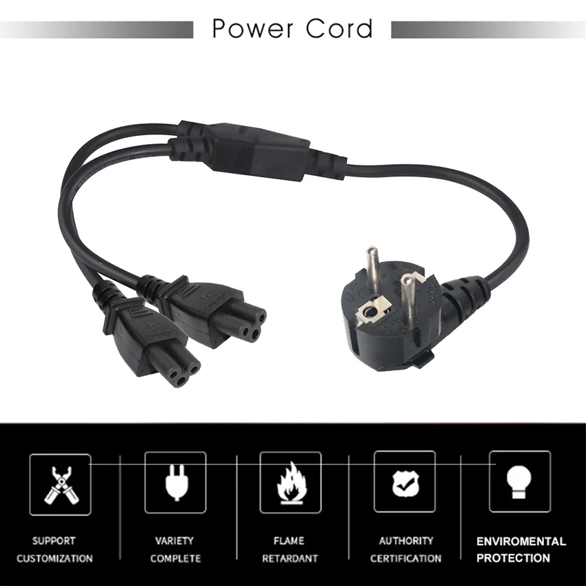 European 3 Pin Iec Power Cord C5 Y Splitter Power Adapter Eu Ac ...