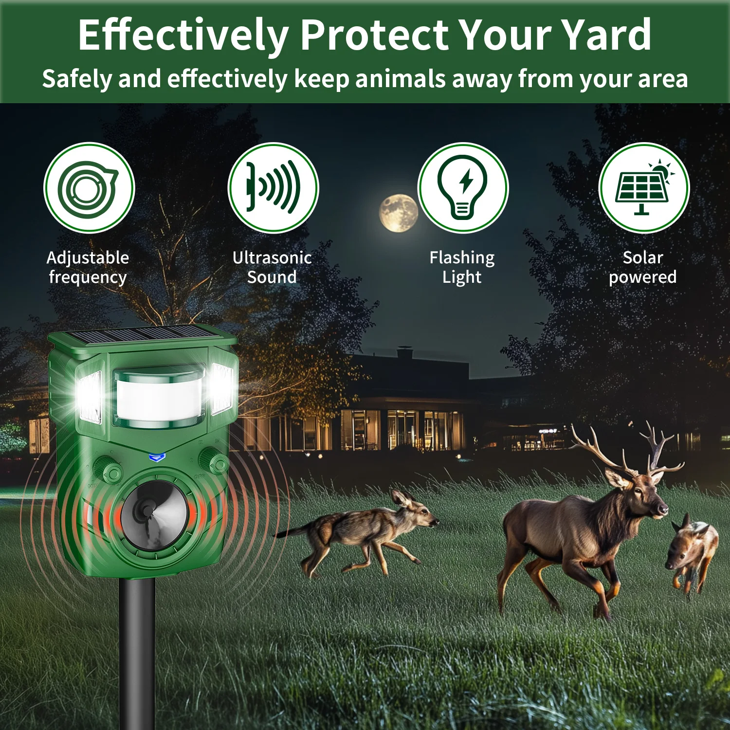 2025 Upgraded Big Pir Sensor Animal Repellent With Flashing Light Solar ...