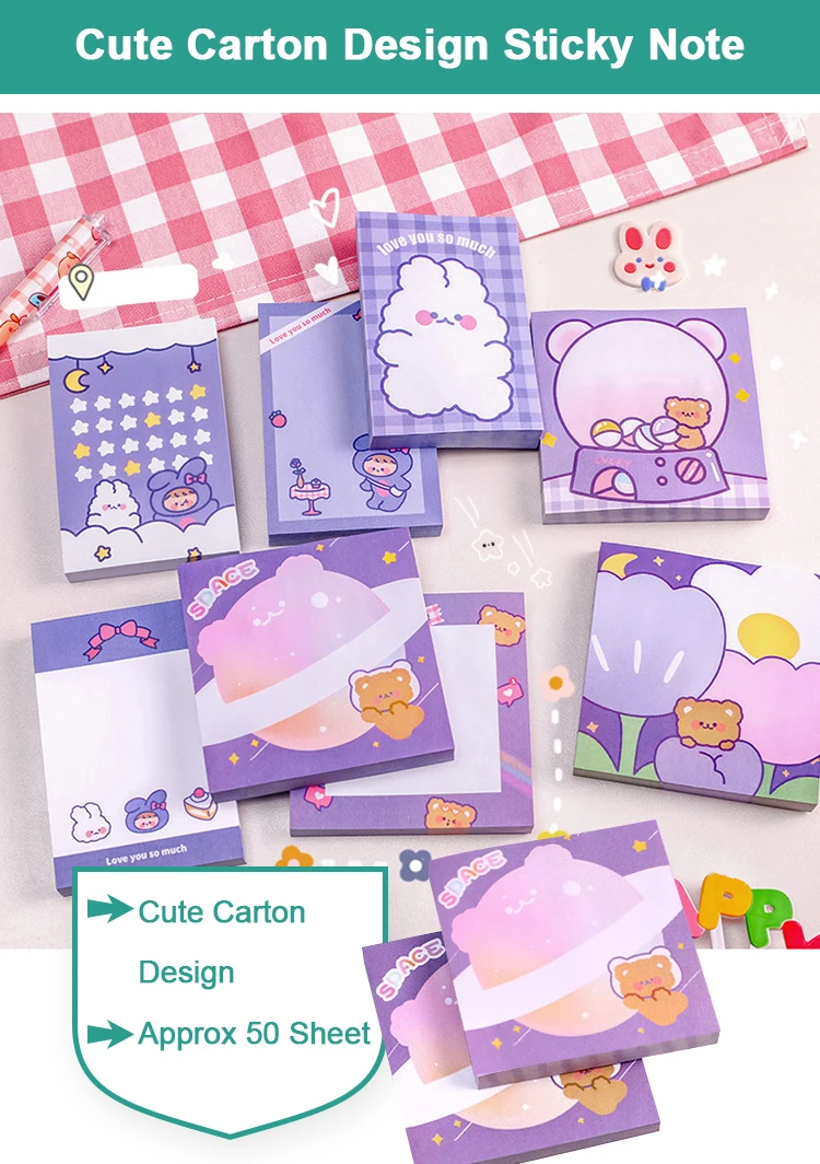 Cartoon Soft Cuddly Rabbit Sticky Notes Cute Reusable Sticky Children's ...