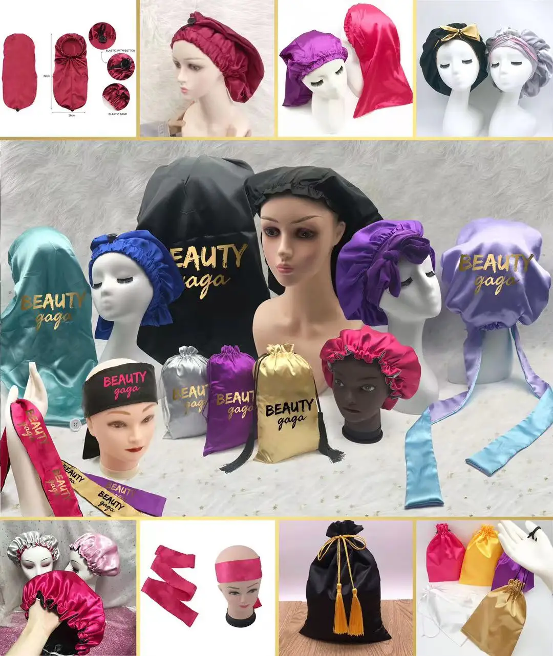 Shop Our Adjustable Drawstring Hair Bonnets with Custom Logos