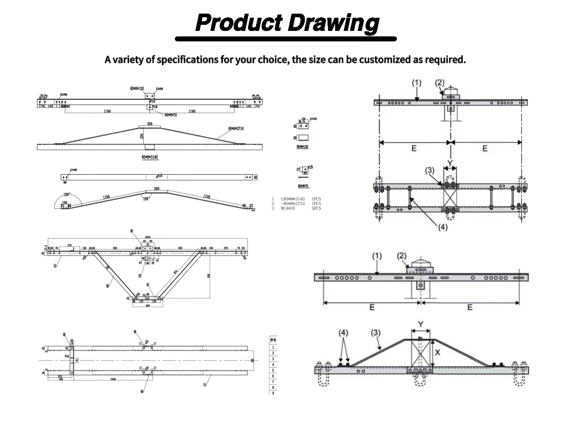 33KV 11KV Hot-Dipped Galvanized Tension Cross Arm 7M 8M Steel Angle