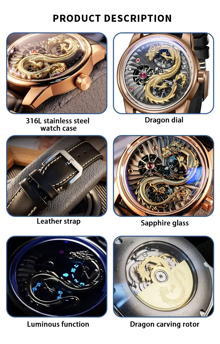 Custom 3d Chinese Mechanical Genus Golden Dragon Wrist Watch For Men ...