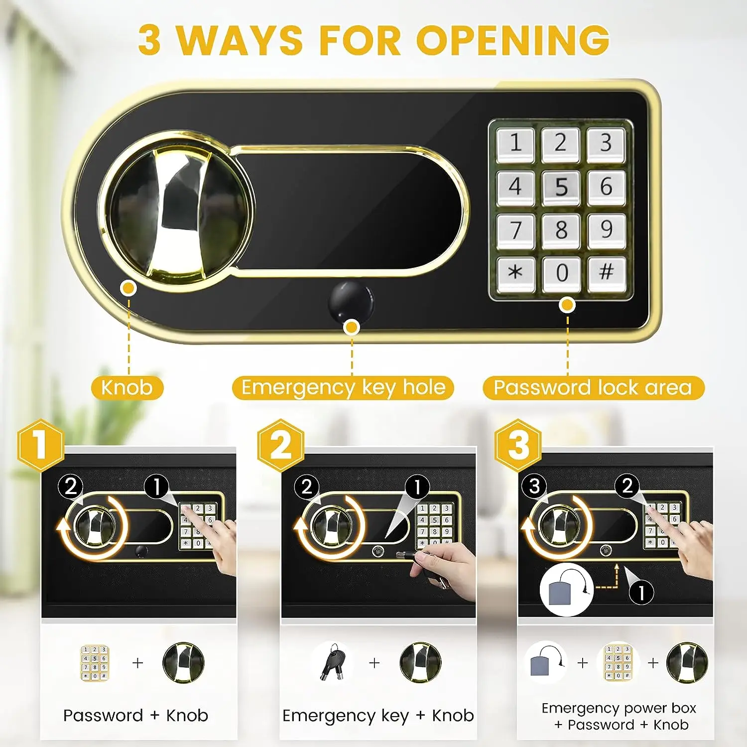 Golden Color Digital Lock Small Mini Size Safe Box Clear Display Open ...