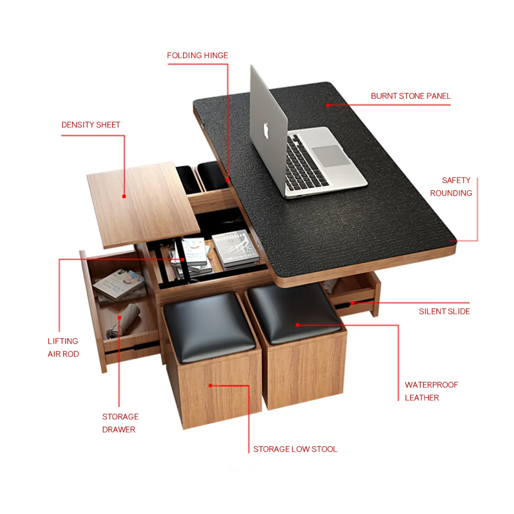 Lift up Multifunction Adjustable Convertible Dining Table
