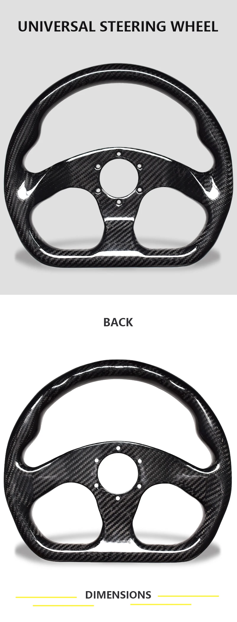 D Shape Carbon Fiber Steer Wheel - Universal 320mm Flat