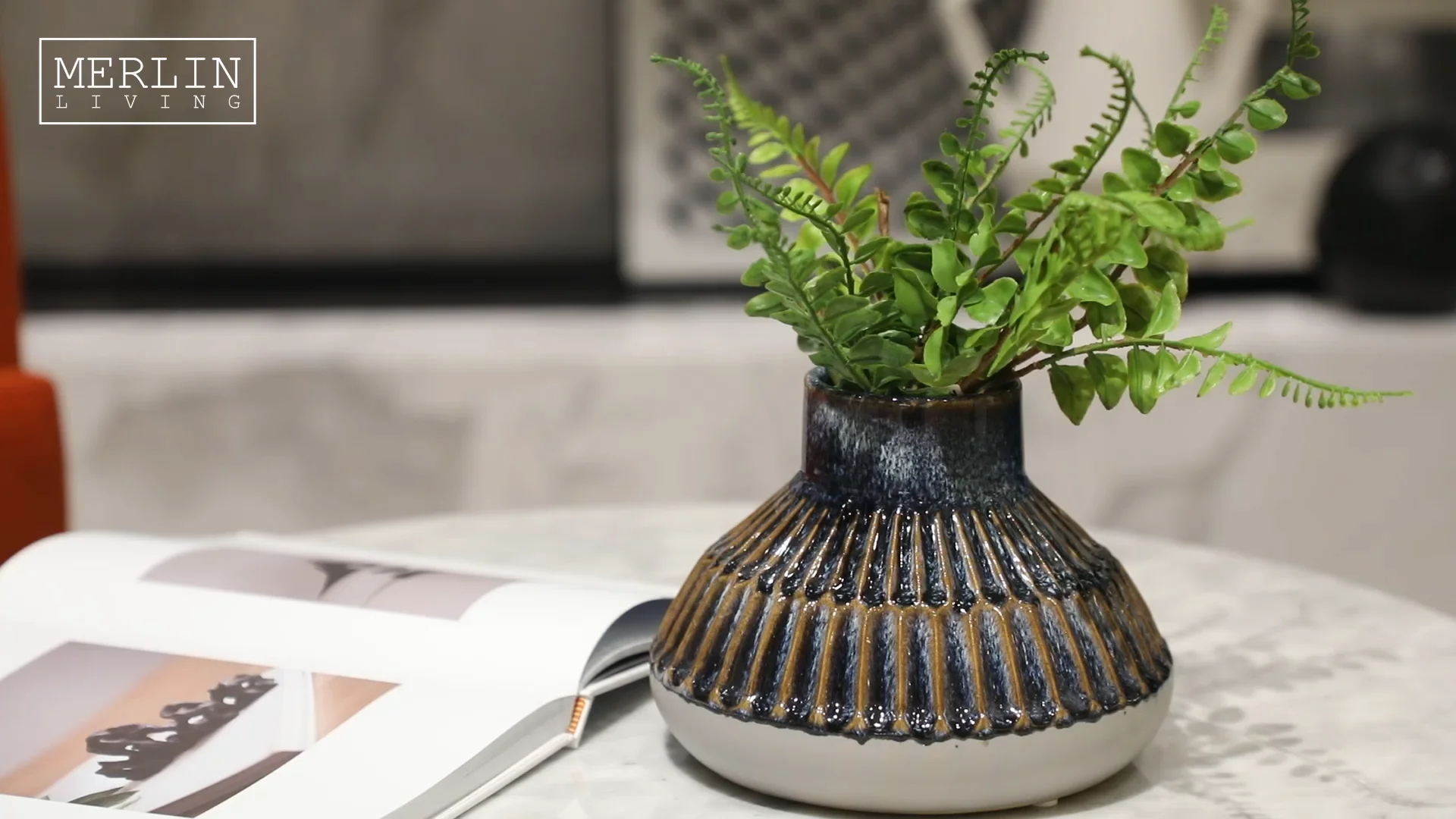 Merlin Metal Glazed Ceramic Bud Vases Guax Fluted Ribbed Small Vase ...