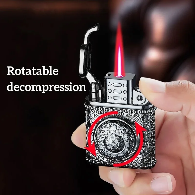 Jiaxin Vintage Metal Lighter Lucky Wheel Rotating Gas Lighter Windproof ...