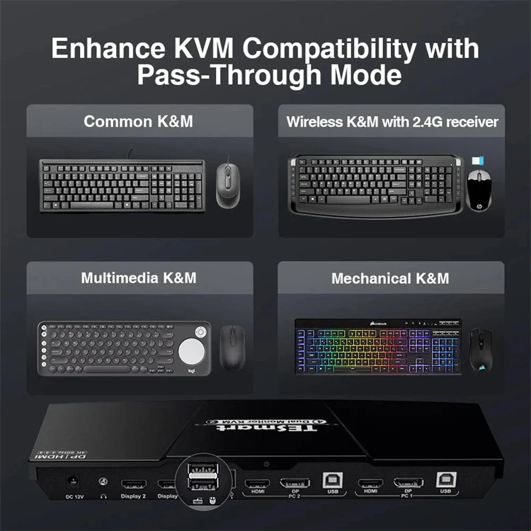 Tesmart 4x2 DP Dual Monitor KVM Switch - 4k60hz EDID HDMI